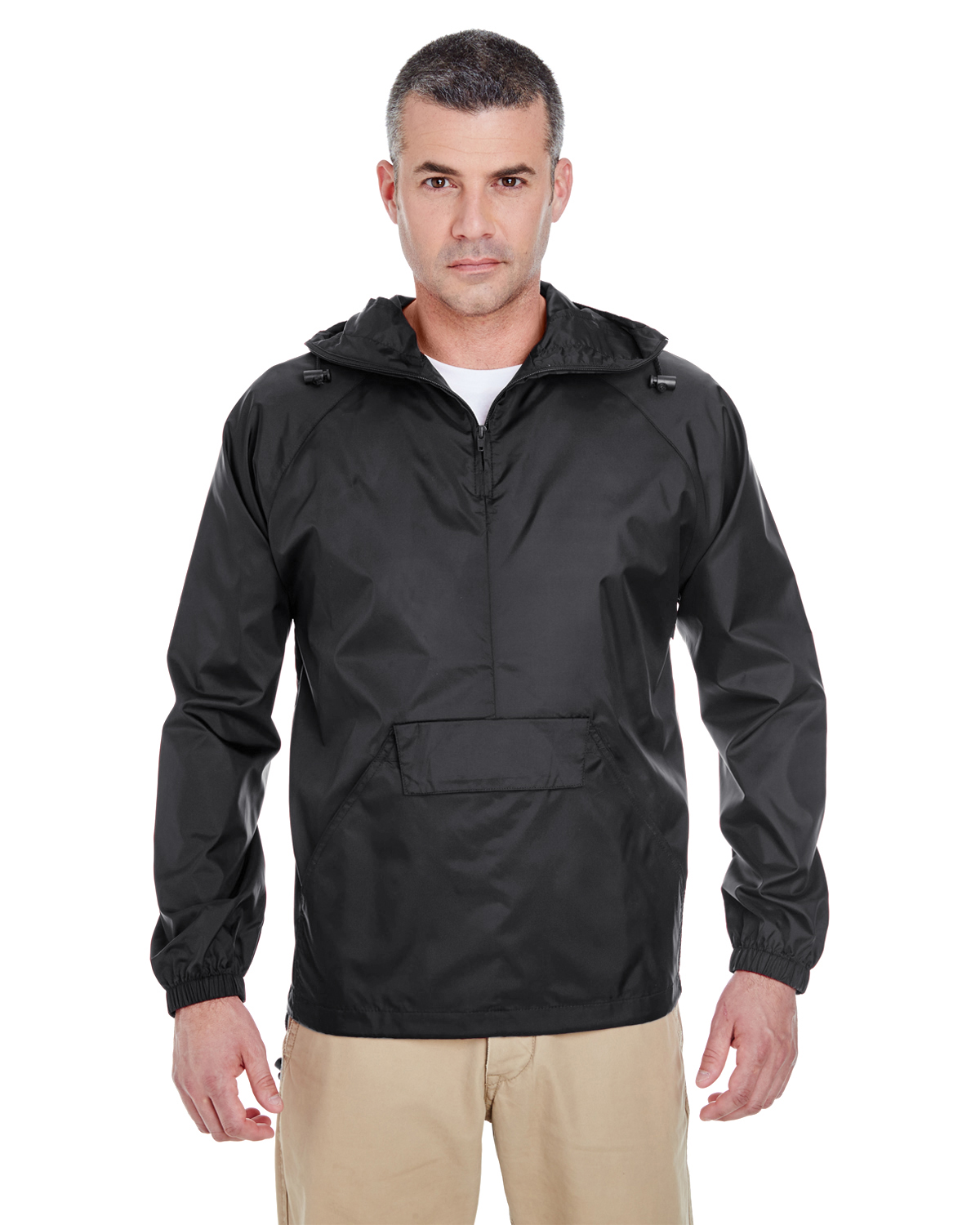 UltraClub 8925-Adult 1/4-Zip Hooded Pullover Pack-Away Jacket $22.77